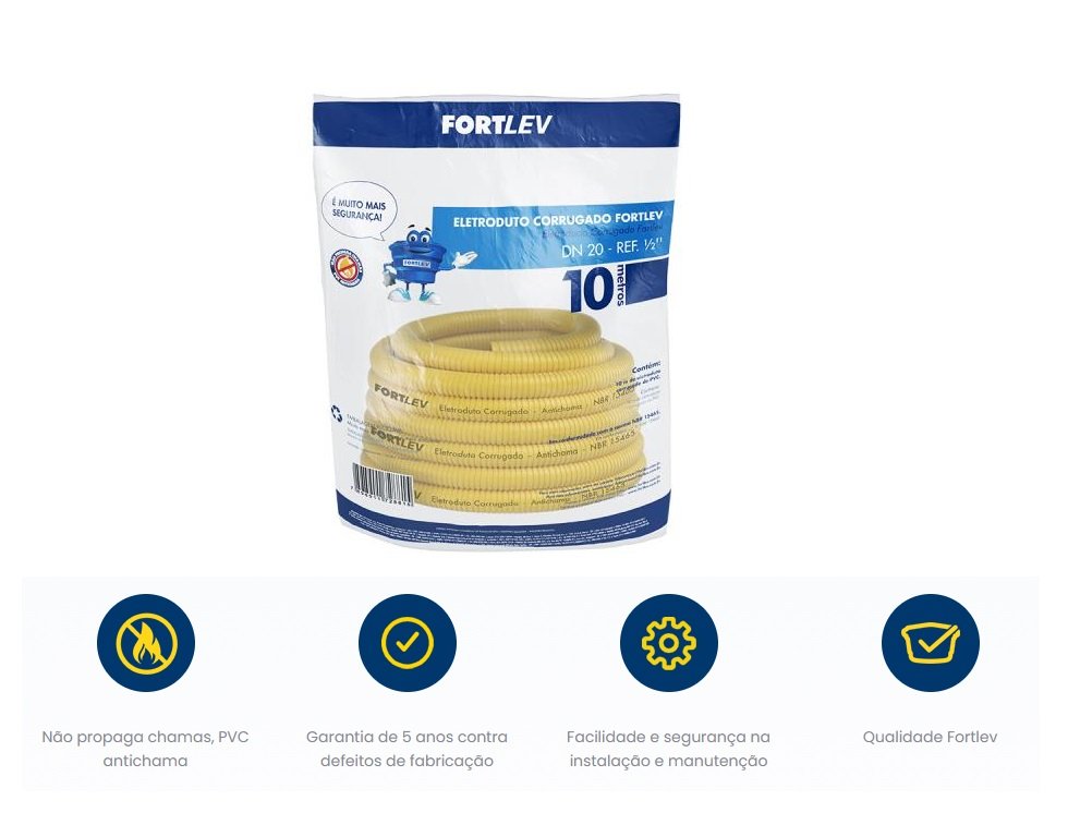 Eletroduto Corrugado Conduite 20mm. 1/2" 10m. Antichama Amarelo - Fortlev